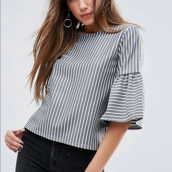Missguided | Tops | Missguided Fluted Sleeve Top In Stripe | Poshmark
